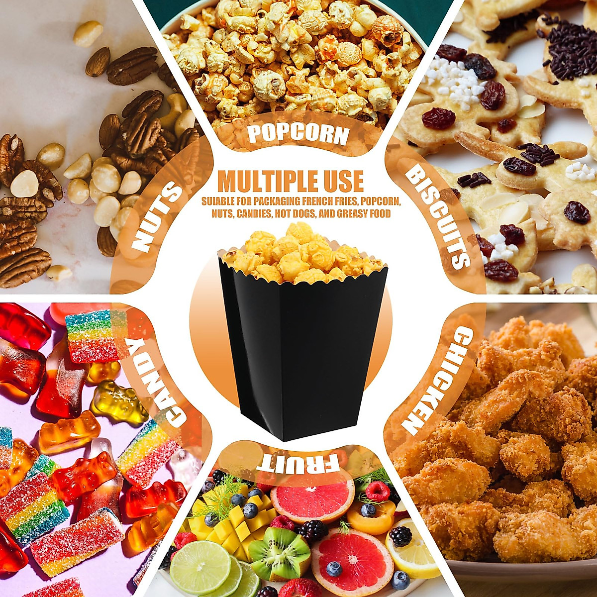 Zopeal Mini Popcorn Boxes and Clear Treat Bag Set, Bulk Popcorn Bags Open Top Paper Popcorn Containers with Treat Bags Popcorn Candy Boxes for Movie, Party, 3 x 4 Inch(Black, 200 Pcs)