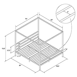 DHP Modern Metal Canopy Platform Bed with Minimalist Headboard and Four Poster Design, Underbed Storage Space, No Box Spring Needed, King, Black