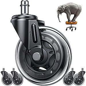 Office Chair Wheels Replacement Set of 5, EMNT Heavy Duty 3" Rubber Chair Casters for Hardwood Floors and Carpet, Safe Quiet Office Chair Casters for Chairs to Replace Office Chair Mats - Fits 98%