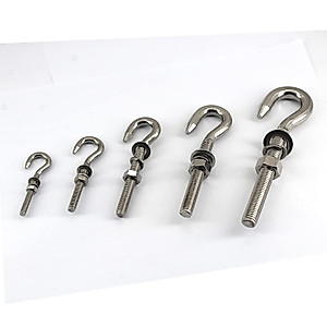 16Pcs M5 Stainless Steel Eye Bolt with Nut and Washers Long Shank Threaded Rod Round Hook Eyelet Bolt Screw