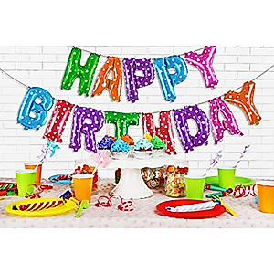 Treasures Gifted Rainbow Happy Birthday Balloons Letters - Happy Birthday Balloon Banner - Metallic Happy Birthday Foil Balloons - Happy Birthday Mylar Balloons, Foil Letter Balloons, 16 Inch