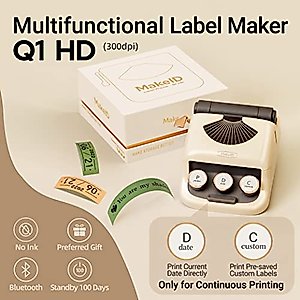 MakeID HD(300dpi) Label Maker Machine with 4 Rolls Tape, Bluetooth Multifunction Label Printer Available for Smartphone, Smart Sticker Maker with Multiple Templates for Office Home Organization