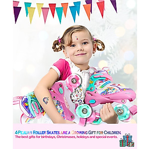 Rainbow Unicorn Kids Roller Skates for Girls Boys Toddler Ages 2-4,4-Pejiijar Adjustable Roller Shoes with Luminous Wheels for Birthday Xmas Gifts.