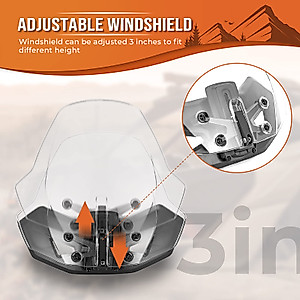 KEMIMOTO Sport Windshield Compatible with Can-Am Ryker 600, 900, Sport & Rally Edition from 2019-2023 Ryker Windshield 3 inches Stroke Adjustable Translucent , Replace #219401023 #219400771