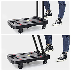 Trolley Folding Hand Truck Flatform Cart Load 375 lb Five Wheel Platform Truck Foldable Utility Luggage Folding Dolly, Travel Shopping Moving Office…
