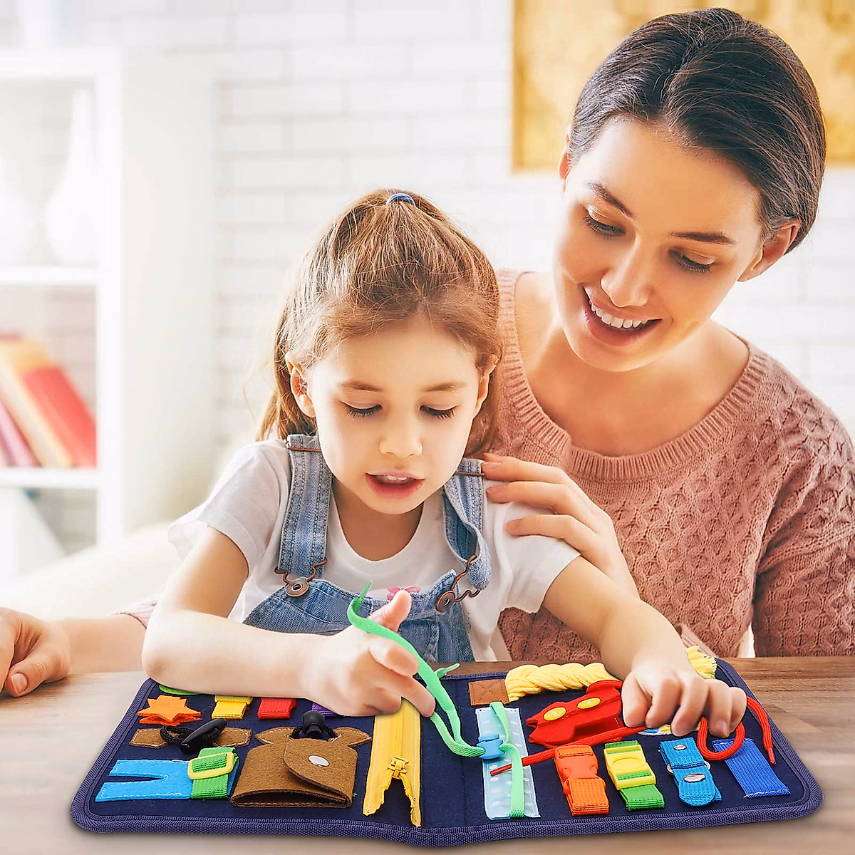 Busy Board Montessori Toys for Toddlers, Sensory Toys Gifts for 3+ Year Old Boys & Girls, Preschool Toddler Activities Educational Travel Toy Learning Basic Dress Skills