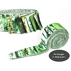 Soimoi 40Pcs Tie Dye Print Precut Fabrics Strips Roll Up 1.5x42inches Cotton Jelly Rolls for Quilting - Green