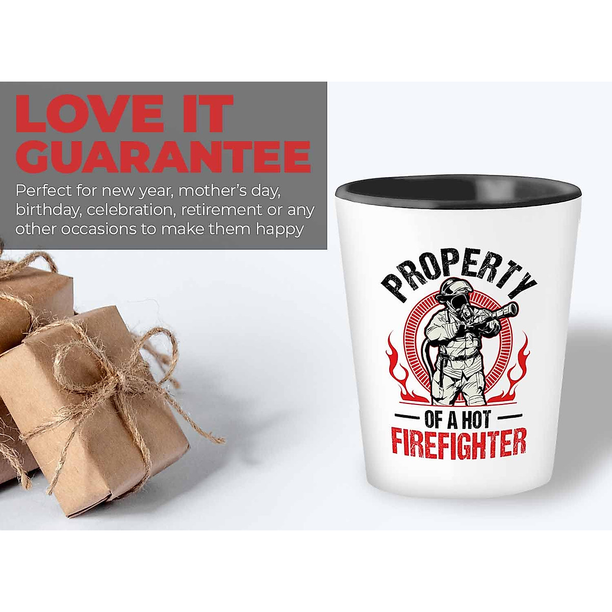 Bubble Hugs Firefighter Shot Glass 1.5oz - Property Of A Hot - Emergency Unit Firefighting Fire Academy Inspectors Profession Firetruck Sirens