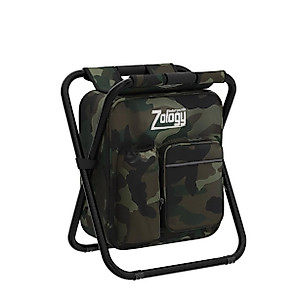 Zology Folding Camping Chair Stool Backpack with Cooler Insulated Picnic Bag, Hiking Camouflage Seat Table Bag Camping Gear, Outdoor Fishing Hunting Gifts for Men