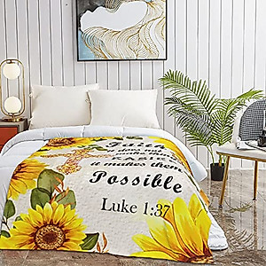 Sunflower Blanket Christian Gifts for Women, Inspirational Religious Scripture Throw Blankets, Sunflowers Soft Flannel Throw Blanket for Couch Sofa Bed, Sunflower Blankets Gifts for Women, 50"x60"