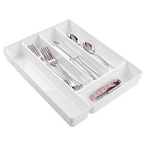 InterDesign Linus Cutlery Tray Organizer for Flatware and Kitchen Gadgets - 10.75" x 13.75" x 2", White