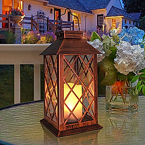 TAKE ME [2 Pack] 14" Solar Lantern Outdoor Garden Hanging Lantern Waterproof LED Flickering Flameless Candle Mission Lights for Table,Outdoor,Party Valentine's Day Gift