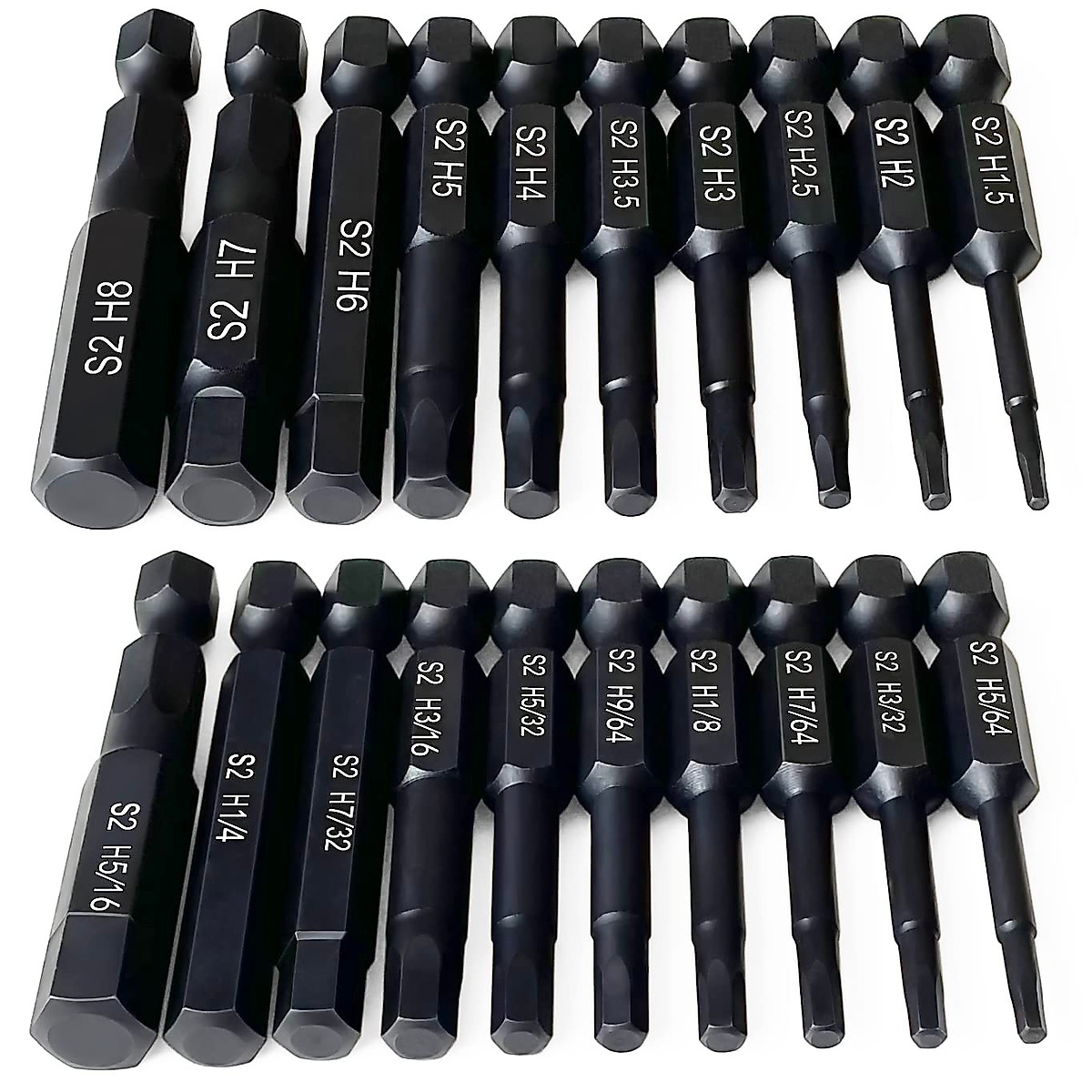 Hex Head Allen Wrench Drill Bit Set (10pc Metric & 10pc SAE), PTSLKHN , Upgraded 1/4" Quick Release Shank Magnetic Hex Bit Set - Perfect for IKEA Type Furniture