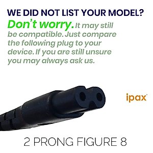Ipax 10 Ft Long Two Prong AC Power Adapter Cord Cable Compatible with PS5 PS4 PS3 Slim LG TCL Samsung UN32EH5300 UN40EH5300 UN46EH5300 UN50EH5300 UN28H4000 UN40J5200 UN43J5200 UN48J5200 UN50J5200 TV