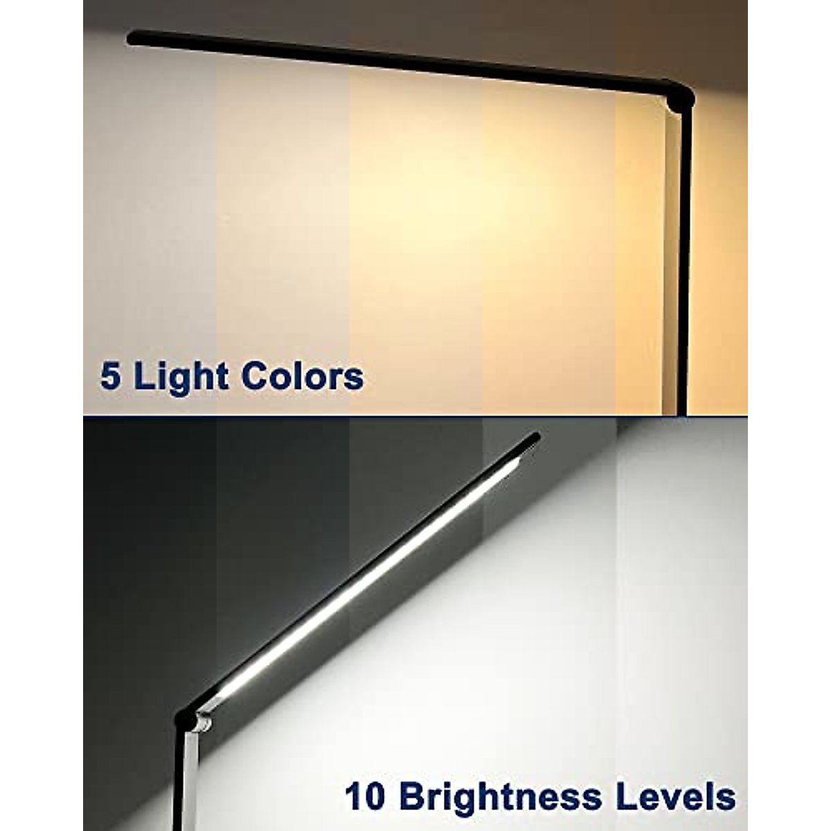 WYZGFRQS Desk Lamp, LED Desk Lamp with USB Charging Port, Sensitive Touch Table Lamp for Dorm Home Office with 5 Light Colors, 10 Brightness, Timer, Black
