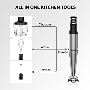 Immersion Blender Handheld 1100W Corded 5 in 1 Hand Blender Trigger Control Speed Stick Blender with Whisk, Milk Frother Attachments Emulsion Blender Handheld Emulsifier for Soup, Smoothie, Puree