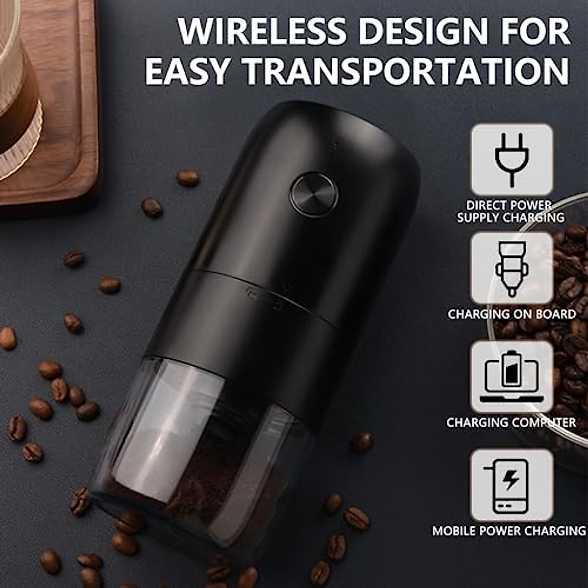 SPAOTREM Electric Coffee Grinders with Ceramic Cone Grinder Coffee Bean Grinder, Adjustable Coarseness, Type-C Portable Rechargeable Electric Espresso Coffee Grinder 30g (White)