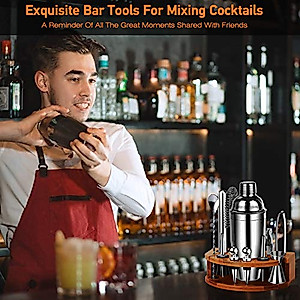 BestGK Bartender Kit Cocktail Shaker Set, Perfect Home Bartending Kit with Stylish Stand, 25oz Stainless Steel Martini Shaker with Cocktail Recipes Booklet