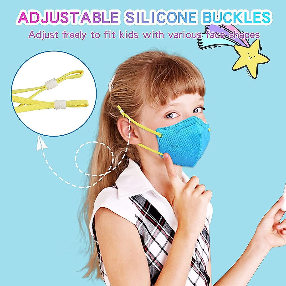 ChiSip 50Pcs KN95 Face Mask for Kids, 5-Layers Breathable KN95 Masks with Cartoon Pattern for Children Boys Girls, Multicolored Safety Masks