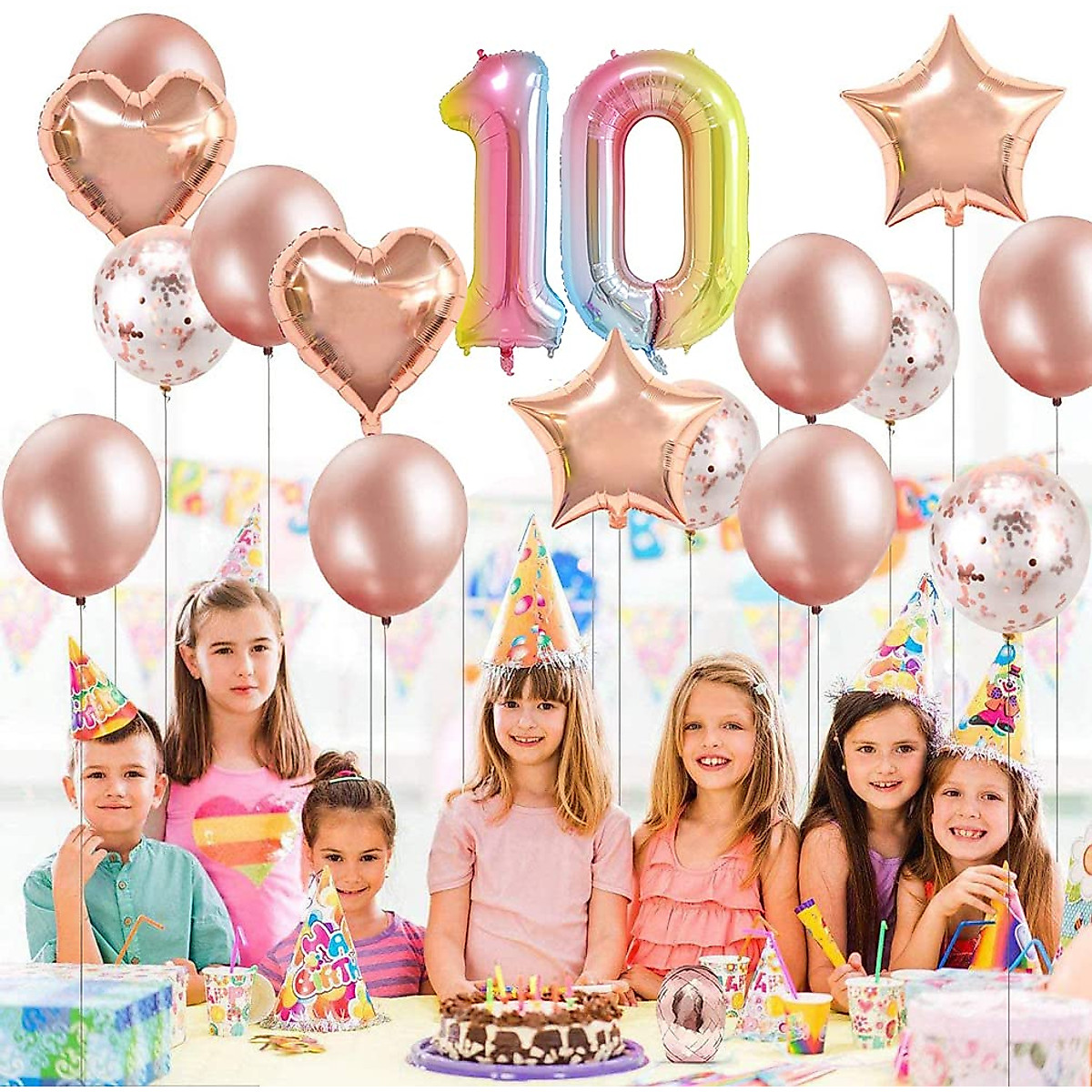 40 inch Number 10 Balloons Foil Helium - 2 PCs 10 Number Balloons for Birthday Party Decorations Mylar Rainbow Digital Jumbo Balloons for Wedding Anniversary (Rainbow, NO.10)