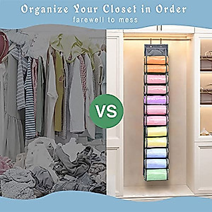 KISYONGUS Shirt Organizer Leggings Storage Bag with 24 Compartments, Tshirts Storage Organizer Over The Door, Space Saver Hanging Organizer Storage for T-Shirts (Gray - 1 pcs)