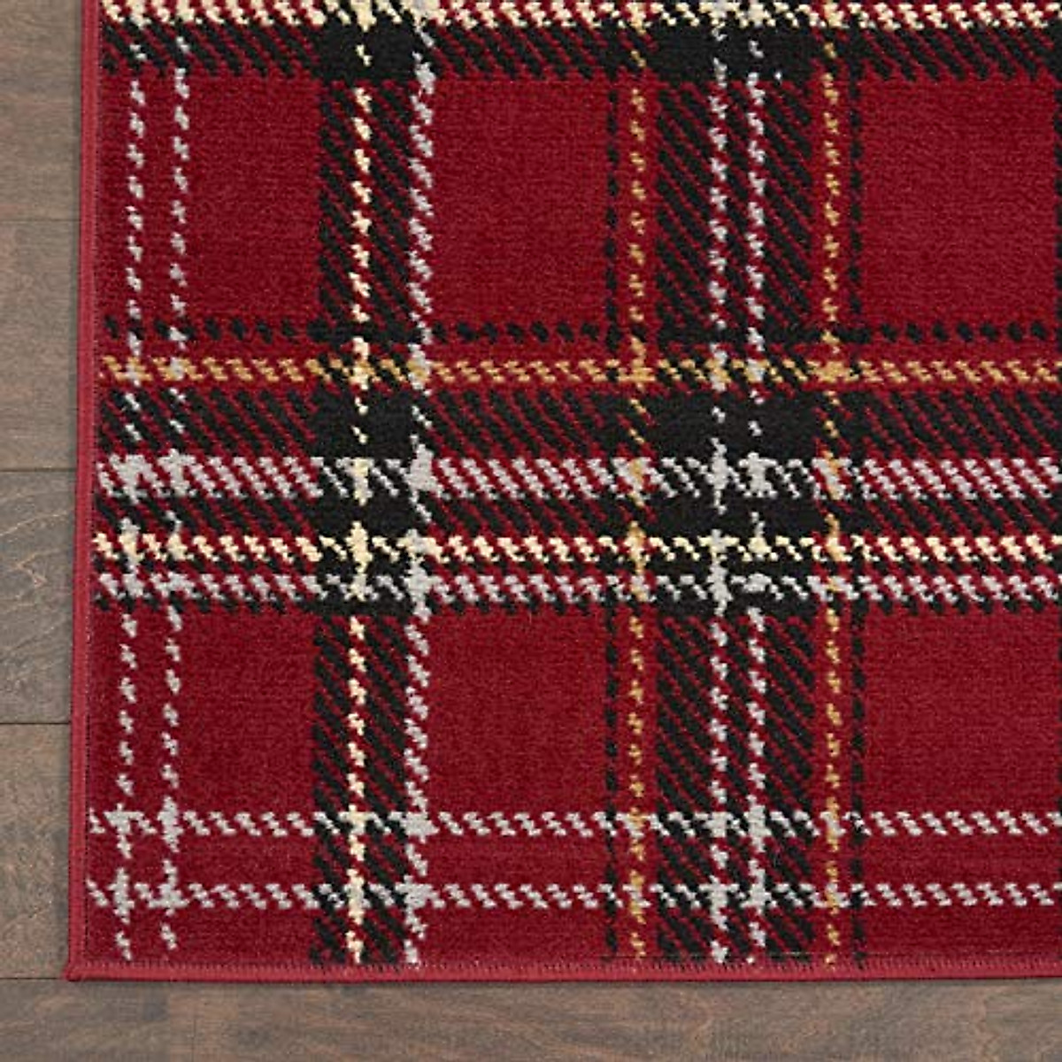 Nourison Grafix Red 7' x 10' Area Rug, Modern, Plaid, Bed Room, Living Room, Dining Room, Kitchen, Easy Clean, Non Shedding (7x10)