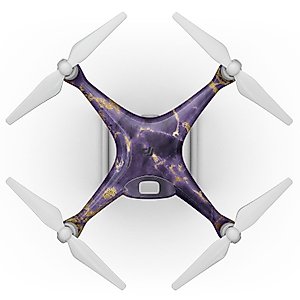 Design Skinz Design Skinz Purple Marble & Digital Gold Foil V3 Full-Body Wrap Decal Skin-Kit Compatible with The Drone DJI Phantom 3/Phantom 3 Pro