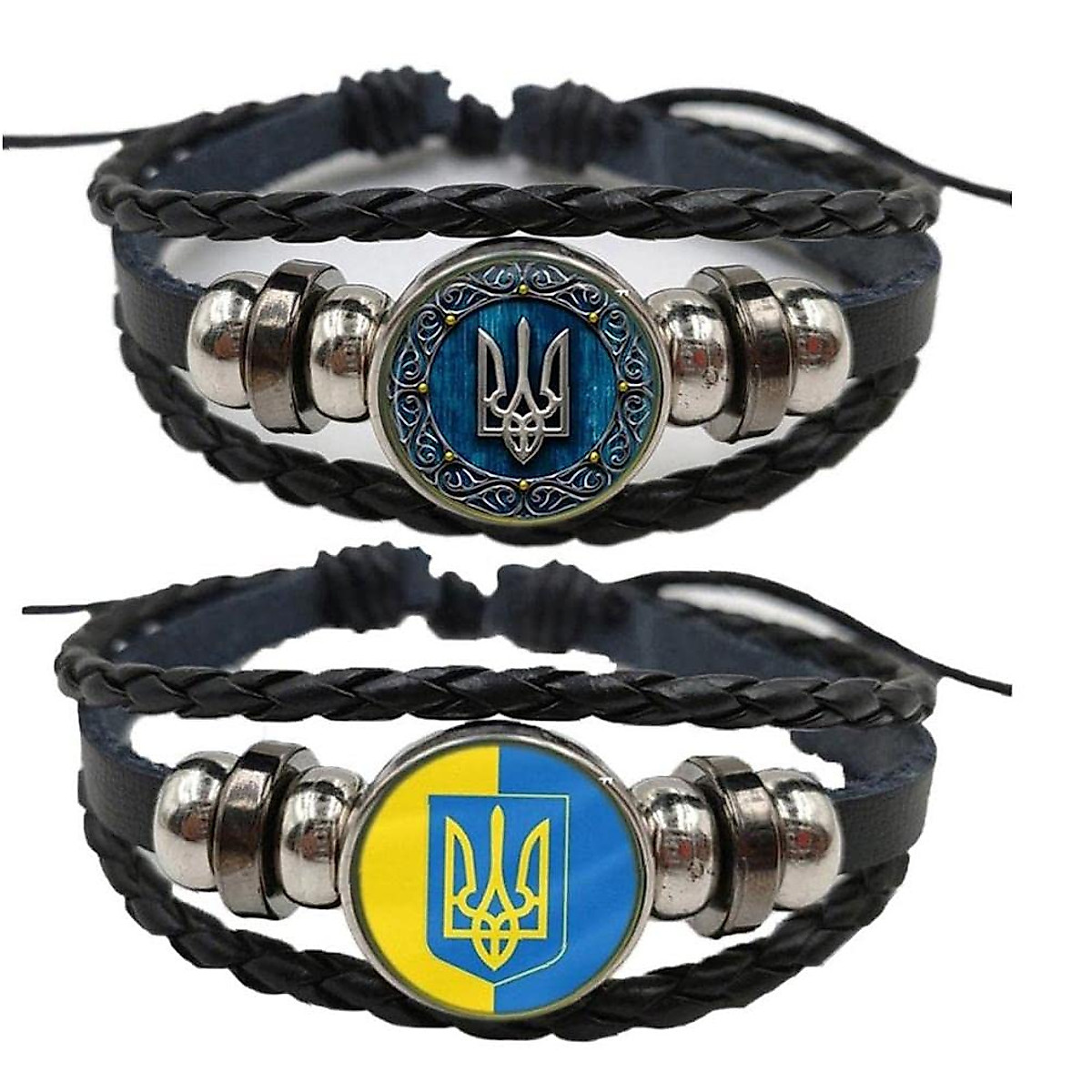 TOSSPER Ukraine Bracelet, 2 Pcs Multilayer Ukrainian Flag Symbol Charm Leather Bracelet Bangle Jewelry for Men Women, Multicolor, 7.09inch/18cm