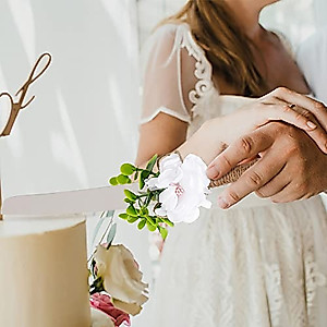 BestAlice Ceremony Wedding Cake Knife And Server Set, Rustic Cake Cutting And Serving Set, Silver Cake Cutting Set with Eucalyptus Leaves Burlap Lace And Rose for Wedding Birthday Party (White Rose)
