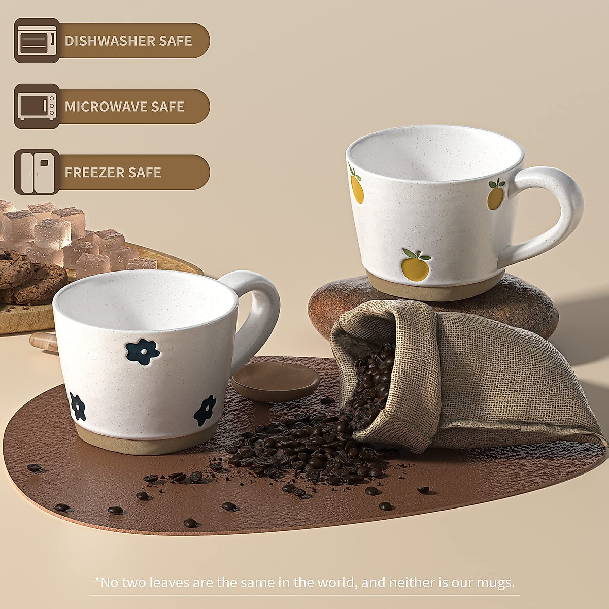 POWERWOO Coffee Mugs Set of 2, Ceramic Tea Cups for Office and Home, 2-Pack Espresso Cappuccino Couple Mugs for Birthday, anniversary and New Year gifts for women, Microwave and Dishwasher Safe Mugs