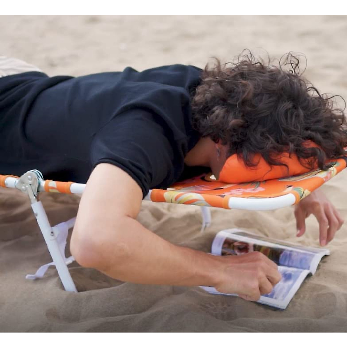 SUNNYFEEL Lounge Beach Chair for Adults with Face Hole, Backpack Reclining Beach Chairs Lay Flat, Sun Face Down Tanning Chair, Portable Folding Camping Cot for Outside Pool, Sunbathing, Reading