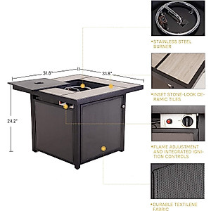 Grand patio 5-Piece Outdoor Furniture Conversation Sets with 32 Inch CSA Approved 40000 BTU Heat Propane Gas Fire Pit Table Outdoor Swivel Rocking Chair 4-Piece Mixed Coffee Dining Chair Set