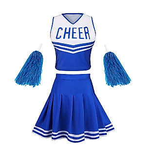 GRAJTCIN Cheerleader Costume for Women Halloween Cosplay Girls Cheerleading Uniform Cheer Outfit Crop Top Dress (XS, Blue)