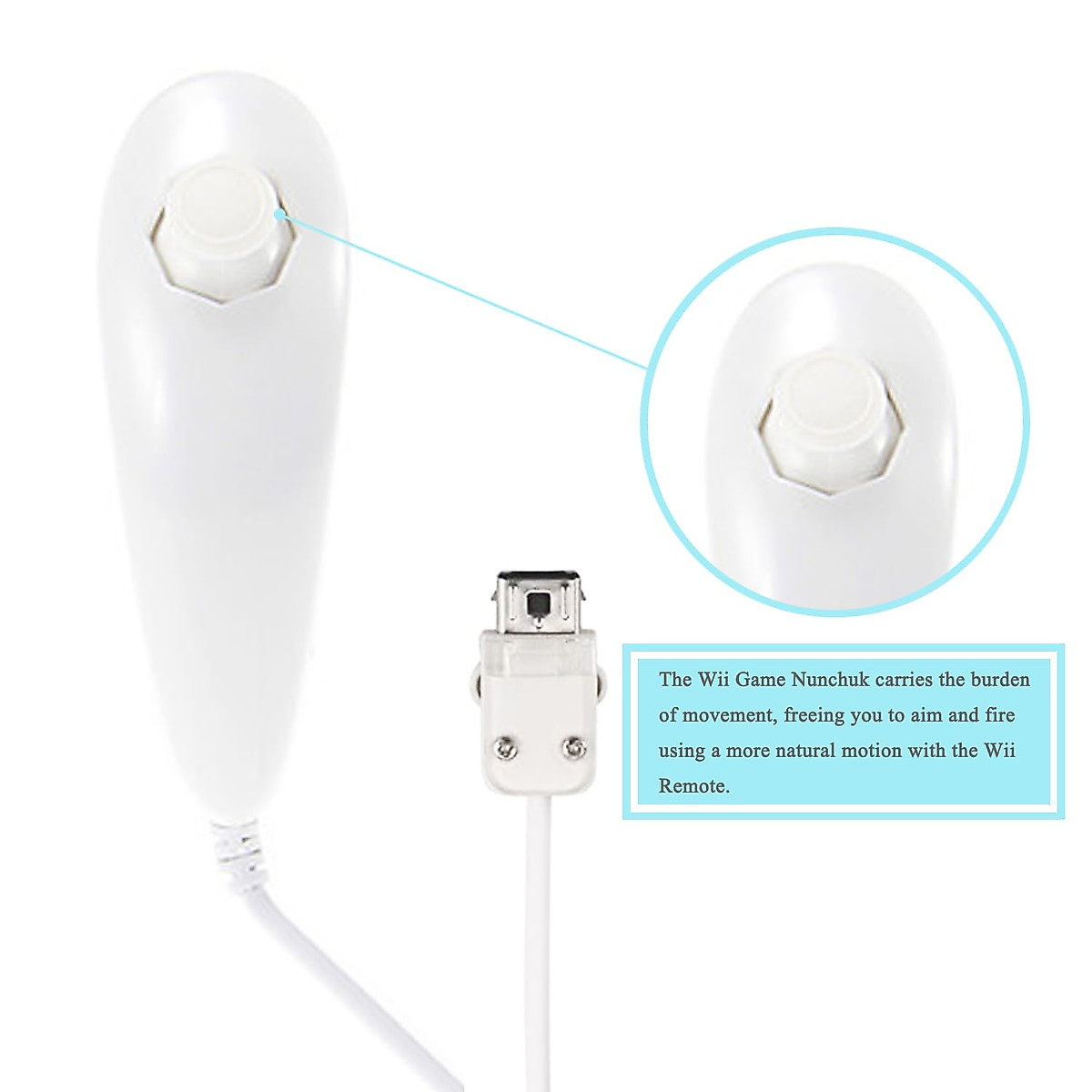 JINHEZO Nunchuck Controller Joystick Gamepad Replacement for wii Nunchuck Controller, Compatible with Nintendo Wii & Wii U Video Game Gamepads White Pack of 2