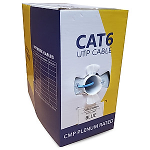 Efficient Cables CAT6 Plenum 1000FT 550MHz 23AWG Solid Network Cable UTP Bulk Blue