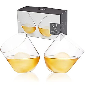Viski Rolling Crystal Whiskey Tumblers Set of 2 - Premium Crystal Clear Glass, Classic Lowball Cocktail Glasses, Scotch Glass Gift Set - 12 oz