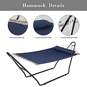 SUNCREAT 2-in-1 Convertible Hammock and Stand, Stand Alone Hammock for Backyard, Patio, Garden, Patent Pending, Navy Blue
