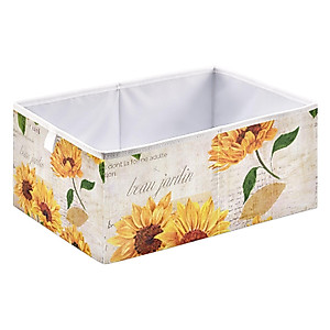Qilmy Yellow Sunflower Cube Storage Bin Large Foldable Storage Basket for Shelves, Closets, Laundry, Nursery, Home Decor, 11 x 11 x 11 Inch