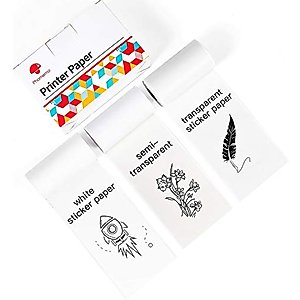 Phomemo Adhesive Thermal Sticker Paper,White/Transparent/Semi-Transparent Thermal Printer,for Phomemo M02/M02 Pro/M02S/M03/M03AS/M04S Bluetooth Thermal Pocket Printer, 50mm-53mm Width,2.5m-3.5m Length