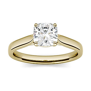 14K Yellow Gold Moissanite by Charles & Colvard 6mm Cushion Engagement Ring-size 7 1.10ct DEW