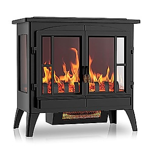 Electric Fireplace Stove, Indoor Freestanding Fireplace Heater with 3D Realistic Flame, Infrared Electric Stove Heater,Overheating Safety System,Thermostat, Portable 1000W/1500W(23 Inch)