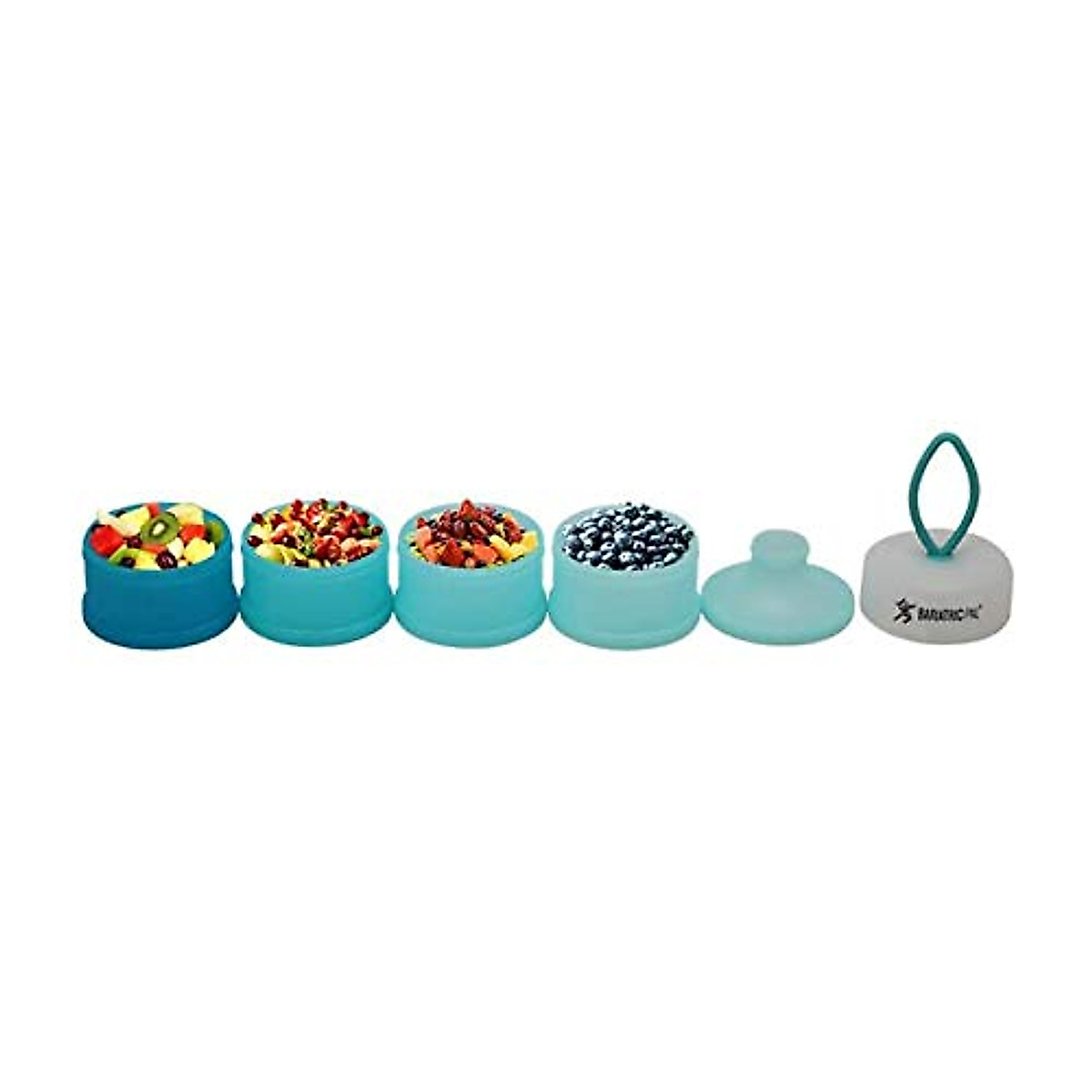4 Compartment Detachable, Stackable, and Portion Controlled Food & Powder Storage Containers by BariatricPal (Blue-Teal)