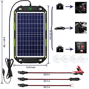 Sun Energise 10W 12V Solar Powered Battery Charger & Maintainer, Built-in Smart MPPT Charge Controller, Waterproof 10 Watt 12 Volt Solar Panel Trickle Charging Kits for Car Auto Boat RV Marine Trailer