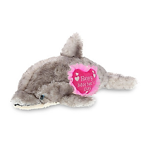 DolliBu Happy Mother's Day Super Soft Plush Grey Dolphin Doll Figure - Cute Stuffed Animal with Pink Heart Message for Best Mommy, Grandma, Wife, Daughter - 12.5" Inch