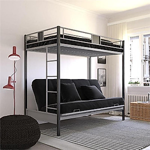 DHP Silver Screen Metal Bunk Bed with Ladder, Black, Twin