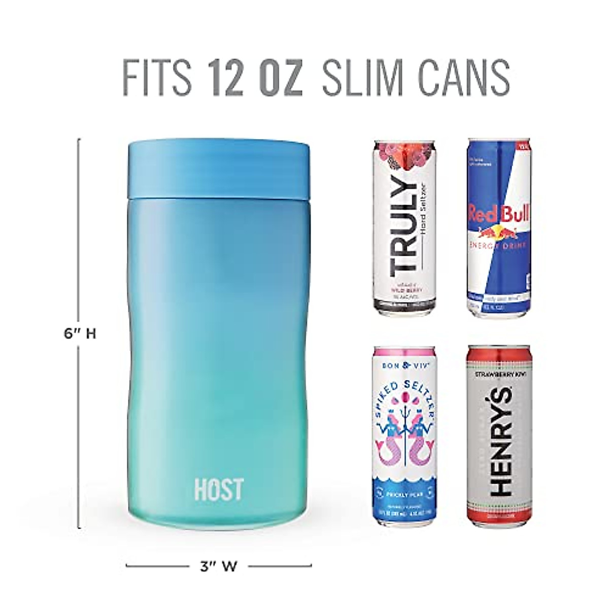 HOST Stay-Chill Beer Cozy Insulated Can Cooler Tumbler - Double Walled Stainless Steel Beer Can Insulator Holder for Slim Sized Cans - Lagoon