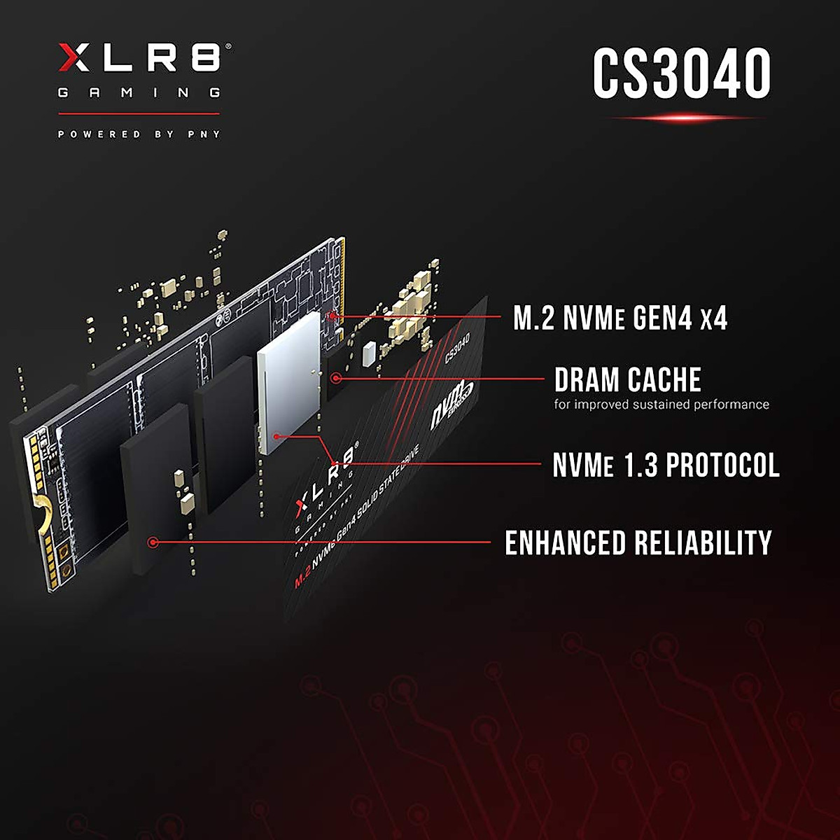PNY XLR8 CS3040 4TB M.2 NVMe Gen4 x4 Internal Solid State Drive (SSD) with Heatsink - M280CS3040HS-4TB-RB