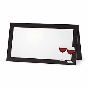Wine Place Cards - Tent Style - 10 Pack - White Blank Front Solid Color Border - Placement Table Name Dinner Seating Stationery Party Supplies - Occasion Event Holiday (Black)