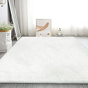 Fixseed Soft White Fluffy Area Rug 4x6 Faux Rabbit Washable Fur Rugs for Bedroom, White Fuzzy Living Room Carpets Indoor Modern Shag Area Rugs for Children Bedroom Nursery Playroom Home Decor Rug