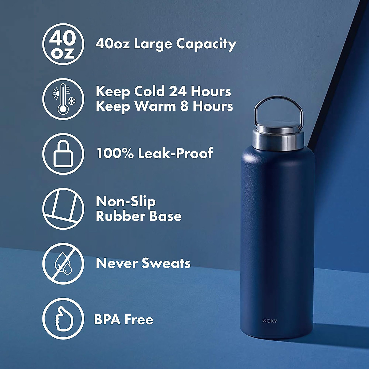 WOKY TICERA 40oz Titanium Ceramic Coated Tumbler - Stainless Steel Vacuum Insulated Water Bottle, Leak-Proof, Hook Handle Lid - Ideal for Gym, Travel, and Everyday Use (Black)